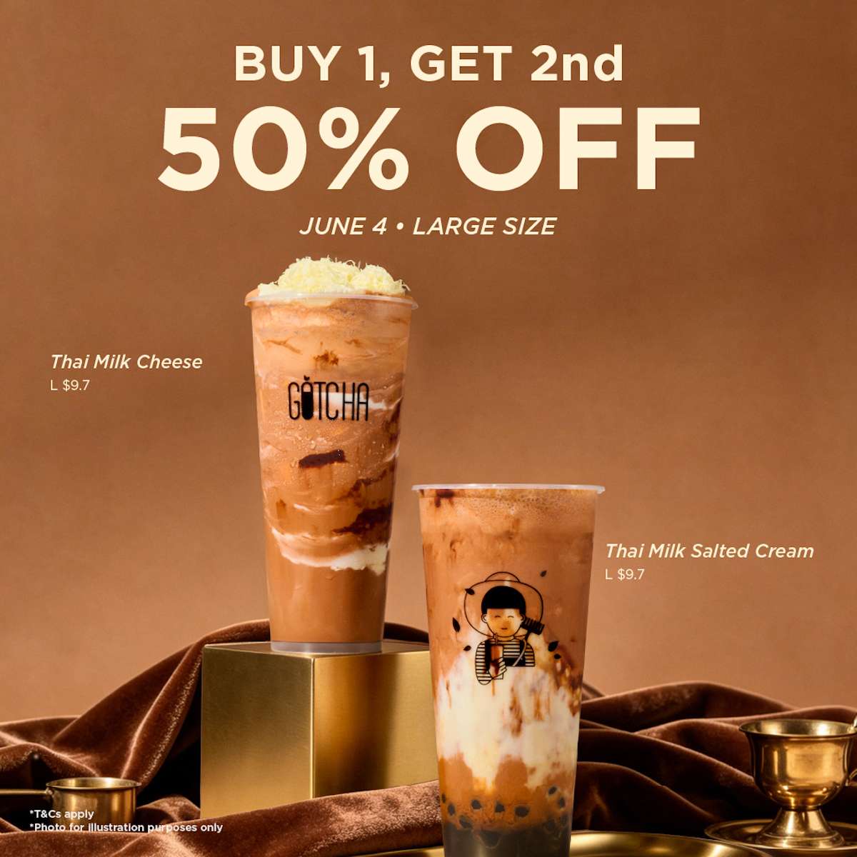 Gotcha Fresh Tea: New thai milk buy one, get one 50%