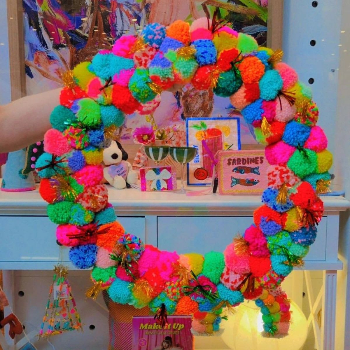 Zebra Finch: Our colourful pom pom wreaths are here